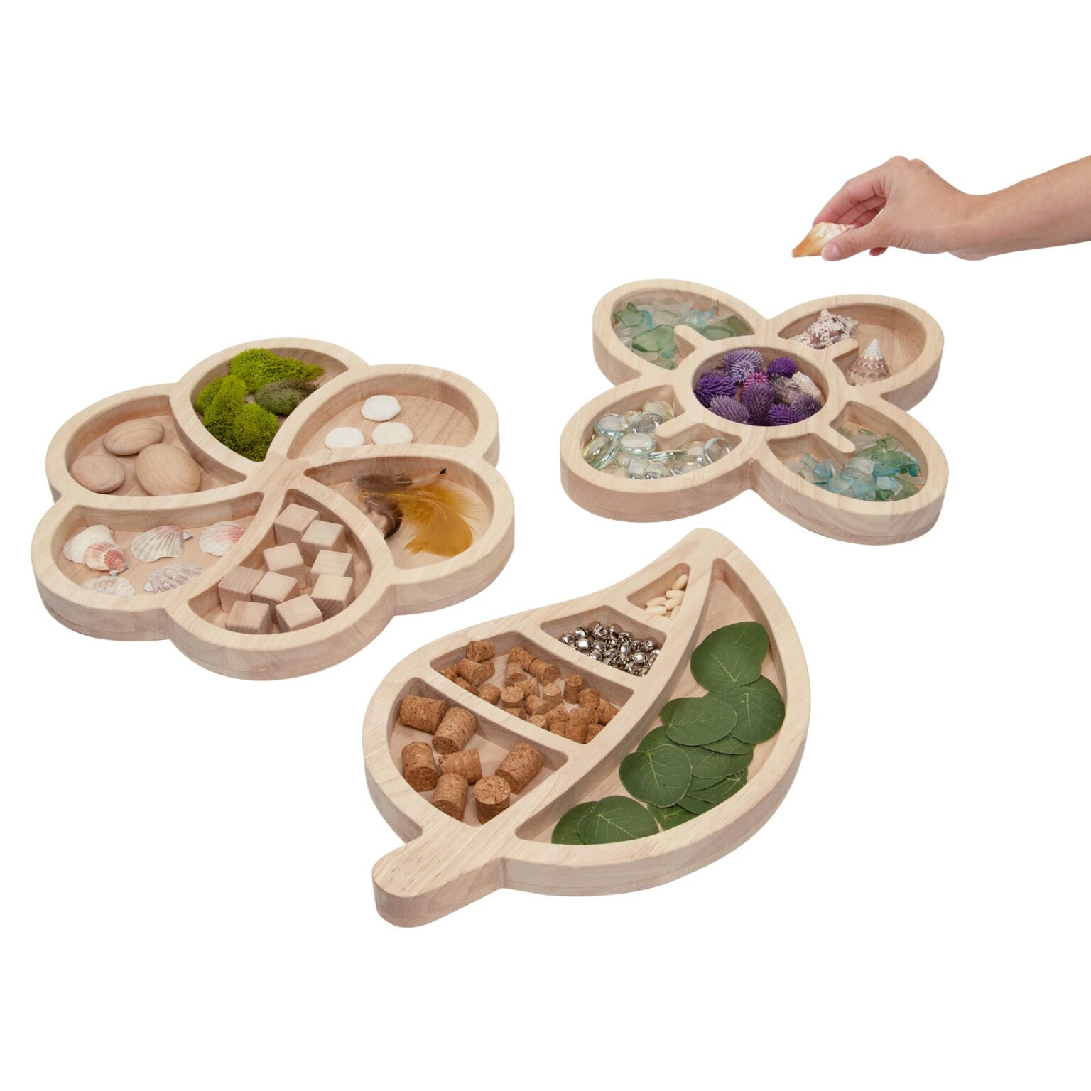 Guidecraft Loose Parts Organische houten trays - Set van 3 - Baaslevert.